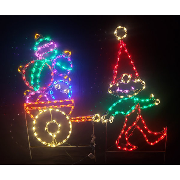 Lori's Lighted D'Lites LED Elf Pulling Cart of Ornaments Christmas ...