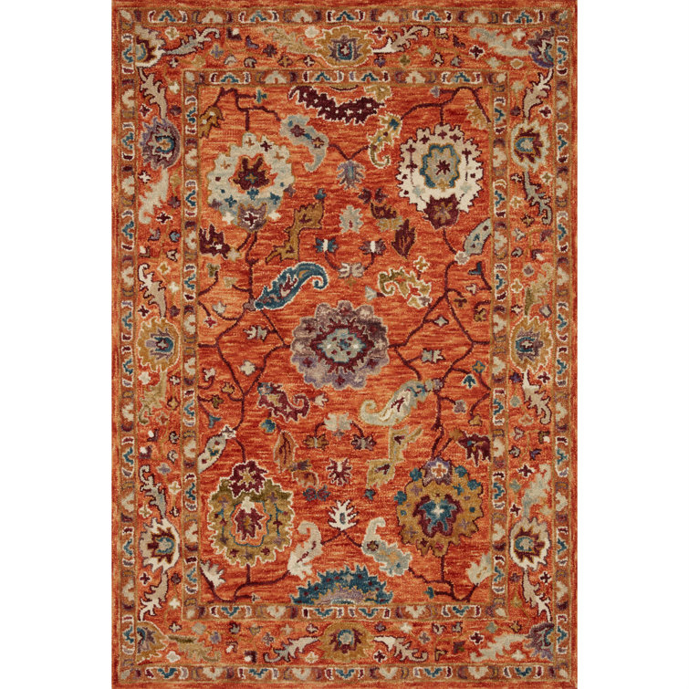 Langley Street Fierros Floral Handmade Looped/Hooked Wool Area Rug in ...