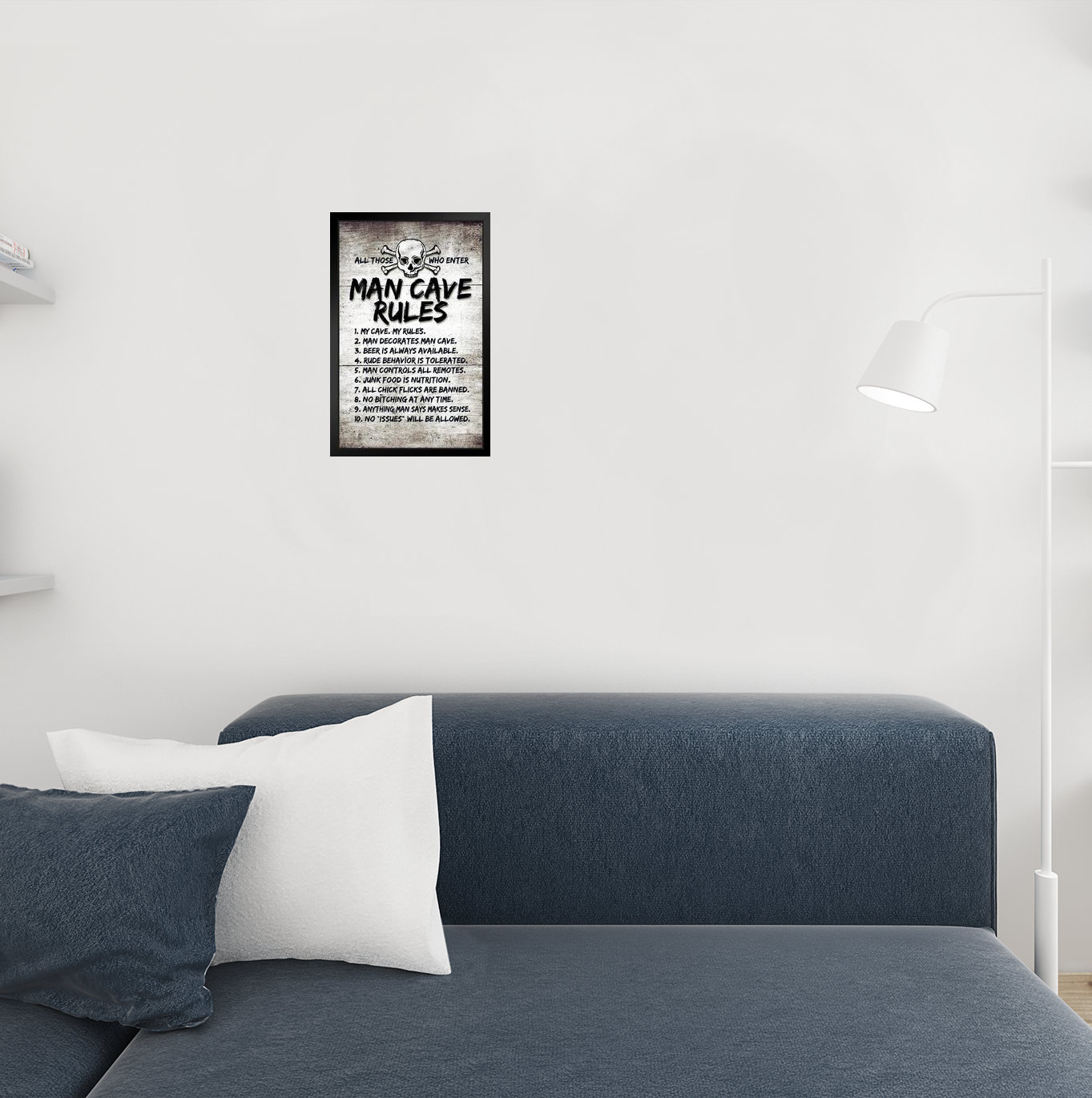 Trinx Man Cave Rules Funny Sign Black Wood Framed Poster 14X20 ...