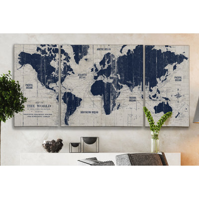 Three Posts™ Old World Map - 3 Piece Graphic Art on Canvas & Reviews ...