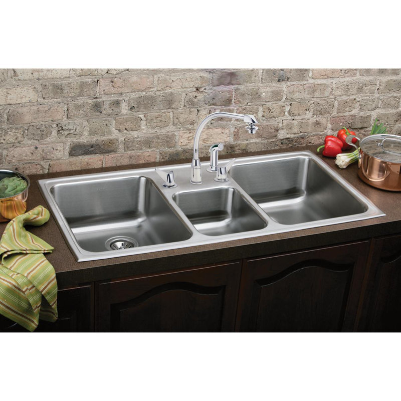 Elkay Lustertone 43" L x 22" W Triple Basin Drop-In Kitchen Sink | Wayfair