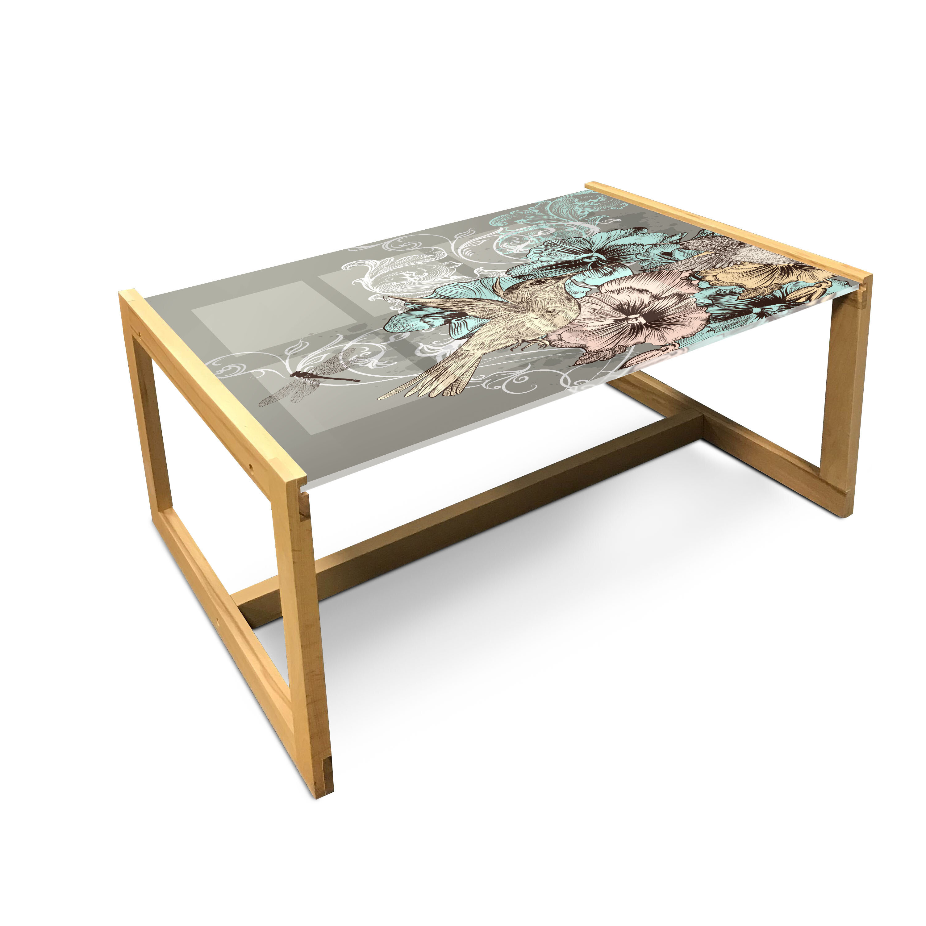 East Urban Home Hummingbird Coffee Table, Grunge Floral Vintage ...