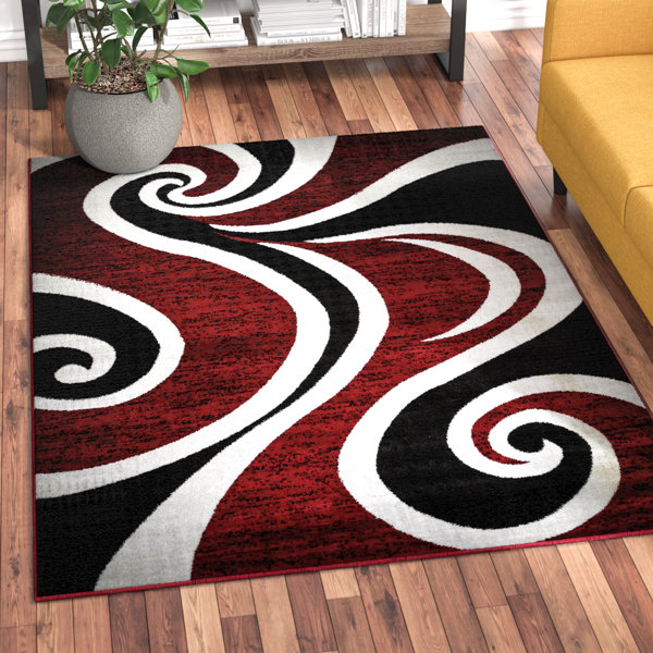 Red-black-living-room-area-rug | Wayfair