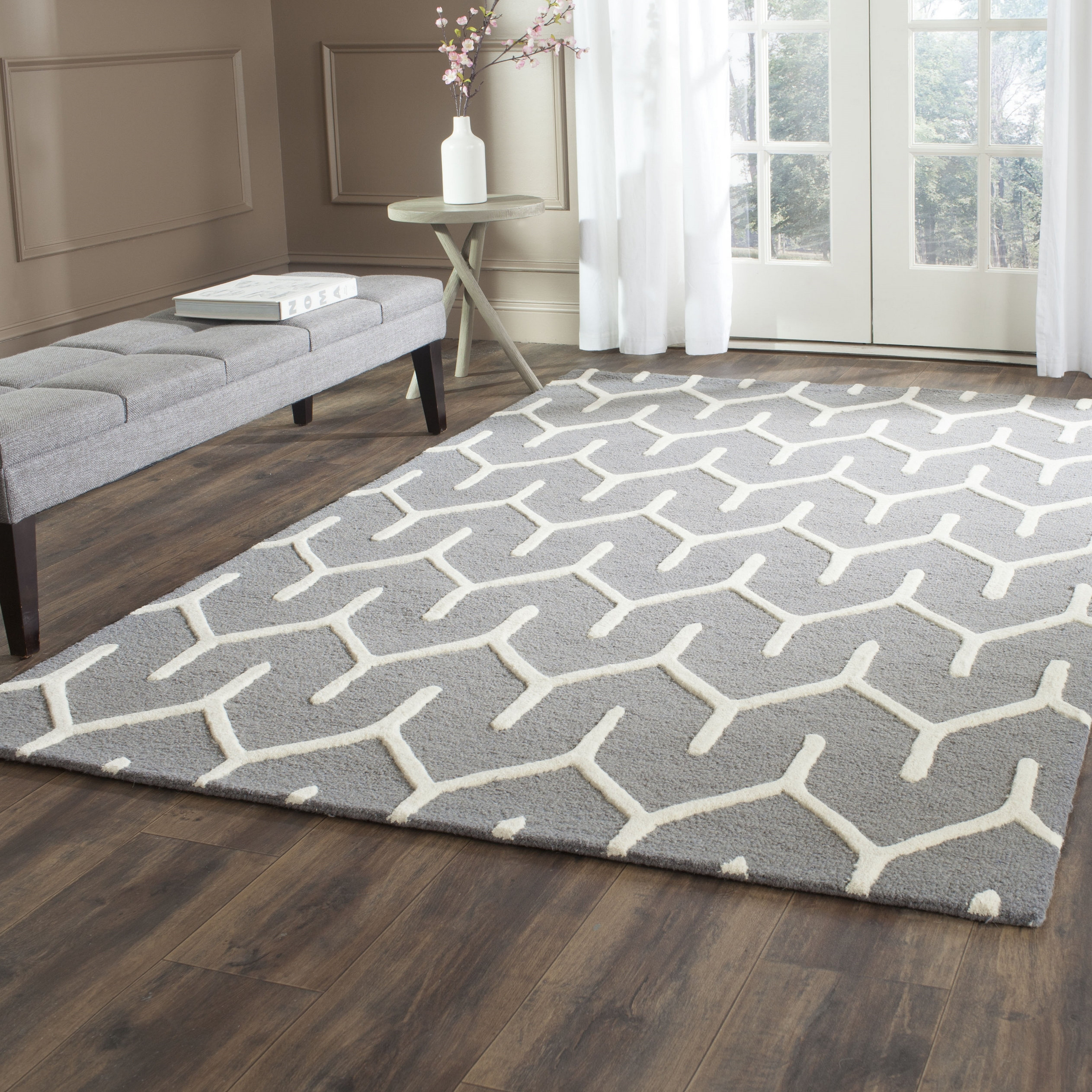 George Oliver Deedgra Handmade Wool Dark Gray/Ivory Rug & Reviews | Wayfair