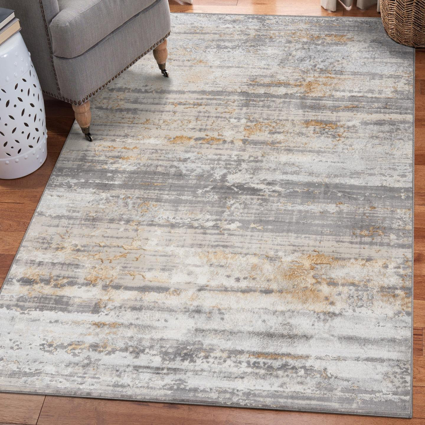 17 Stories Selen Machine Woven / Power Loomed Performance Gold/Gray Rug ...