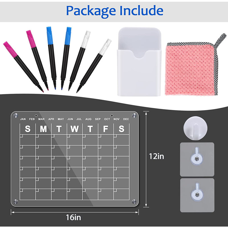 BTY Acrylic Magnetic Dry Erase Board, Adhesive Calendar Planner Board ...