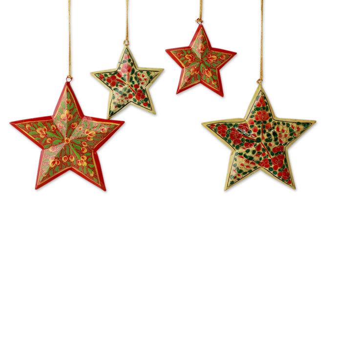 The Holiday Aisle® Floral Star Holiday Shaped Ornament Set of 4 | Wayfair