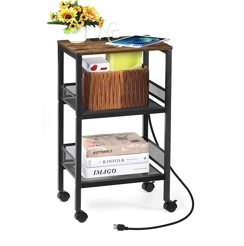 17 Stories 27.5'' Tall Wheel End Table and Built-In Outlets | Wayfair