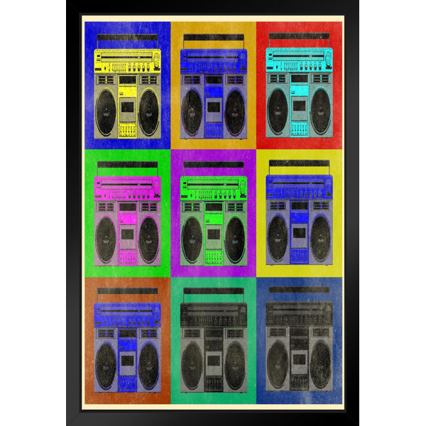 Corrigan Studio® Pop Art Boombox Grid Textured Black Wood Framed Poster ...