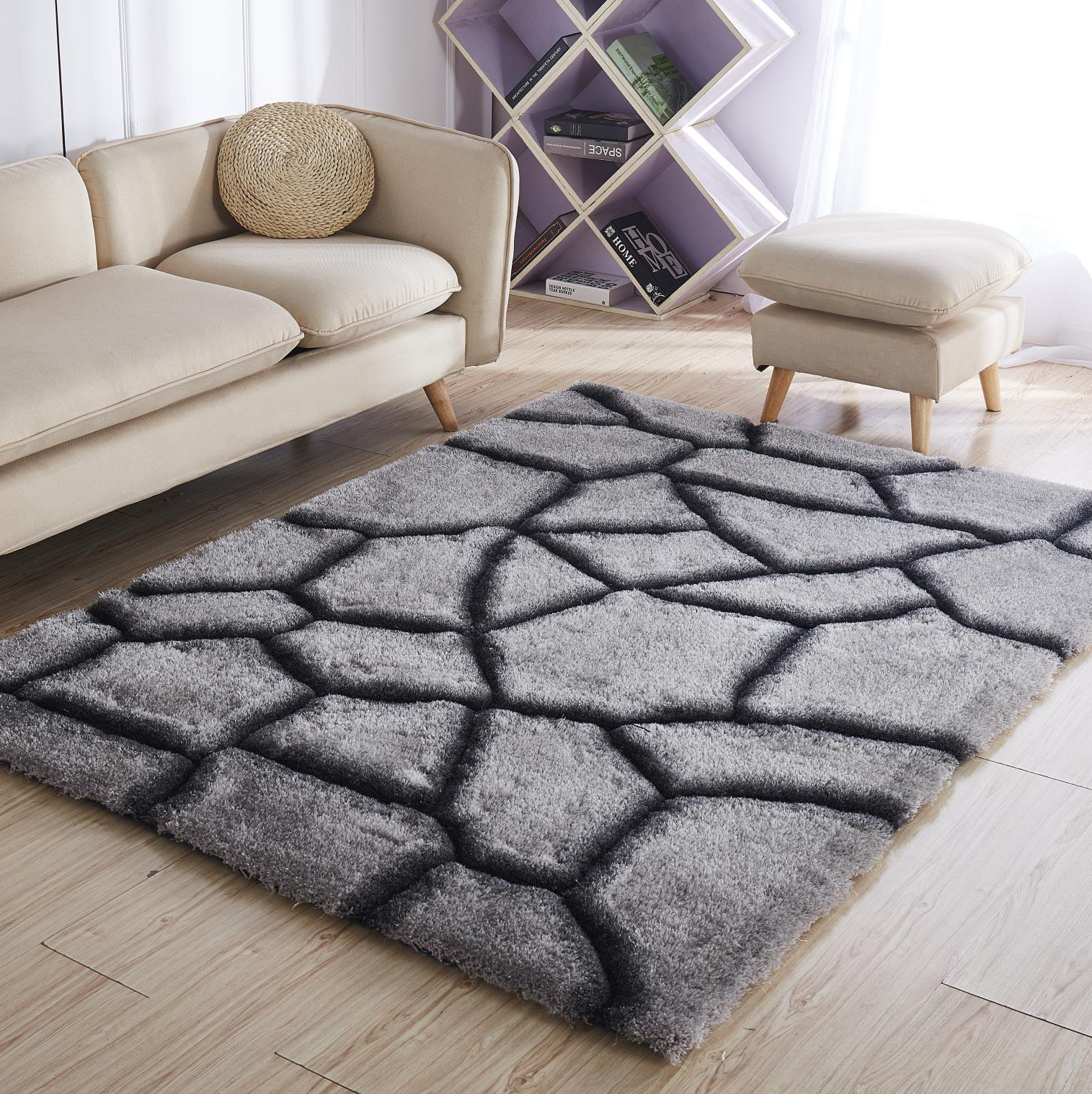 17 Stories Performance Gray/Black Rug | Wayfair
