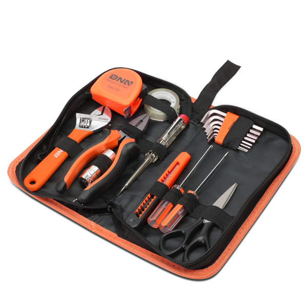 DNA Motoring 18 Piece Portable Household Hand Tool Kit Storage Tool Box ...
