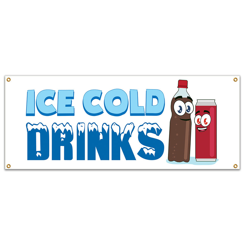 SignMission Ice Cold Drinks 3 Banner Heavy Duty 13 Oz Vinyl With ...