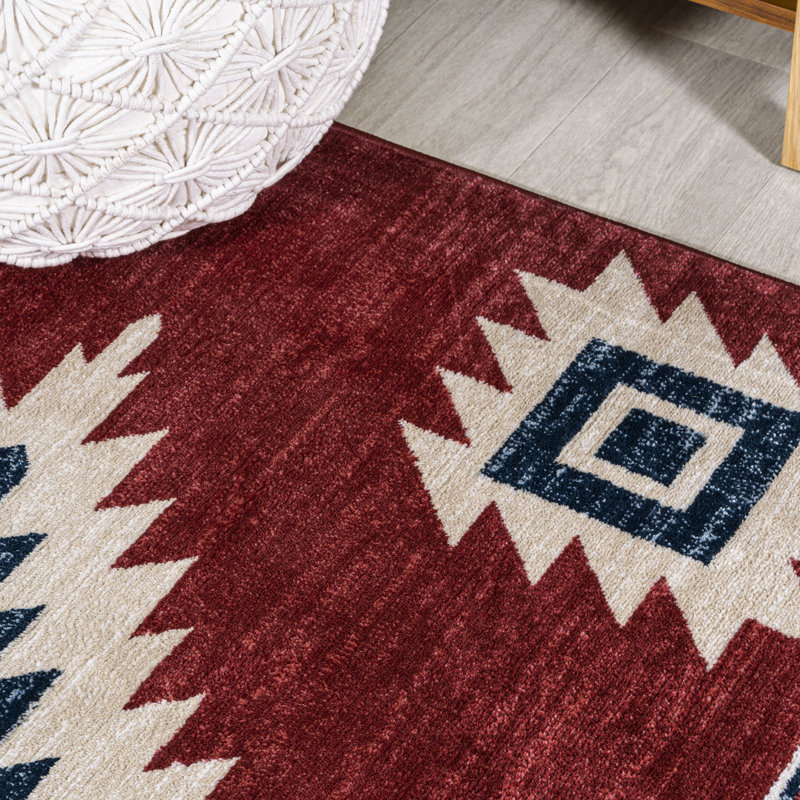 Union Rustic Herdis Performance Red/Navy/Cream Rug | Wayfair