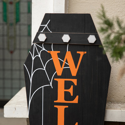 The Holiday Aisle® Boyka Wooden Welcome Coffin Porch Sign | Wayfair