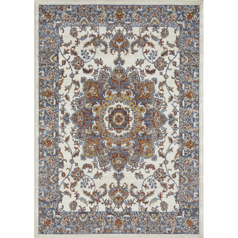 Charlton Home® Abdulaleem Performance Blue/Cream Rug & Reviews | Wayfair