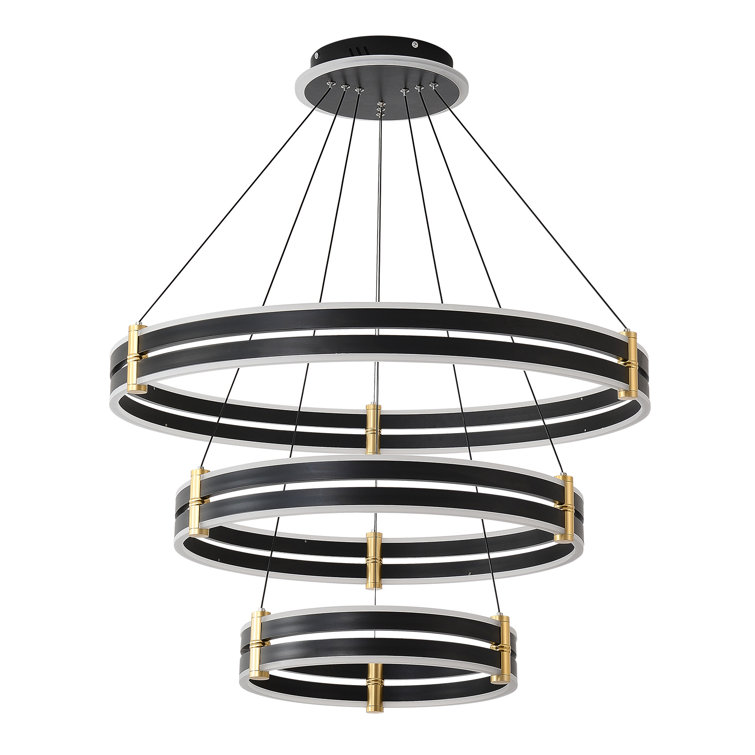 Ivy Bronx 3-Ring LED Creative Black Pendant Ceiling Light With Remote ...