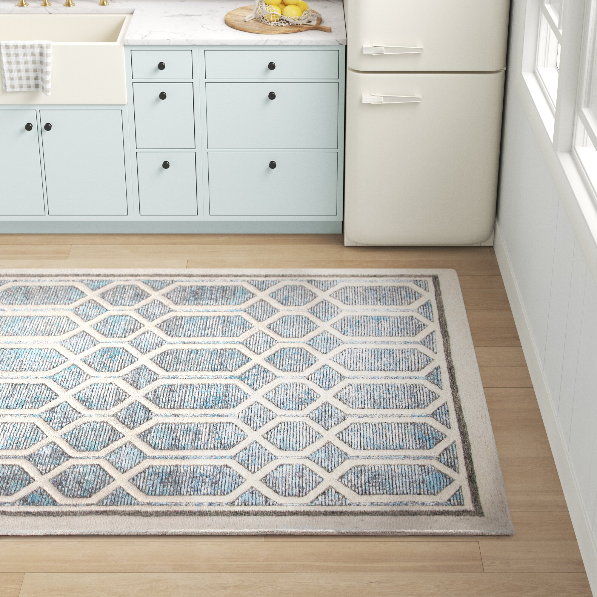 Sand & Stable Monhegan Geometric Handmade Tufted Ivory/Blue Area Rug ...