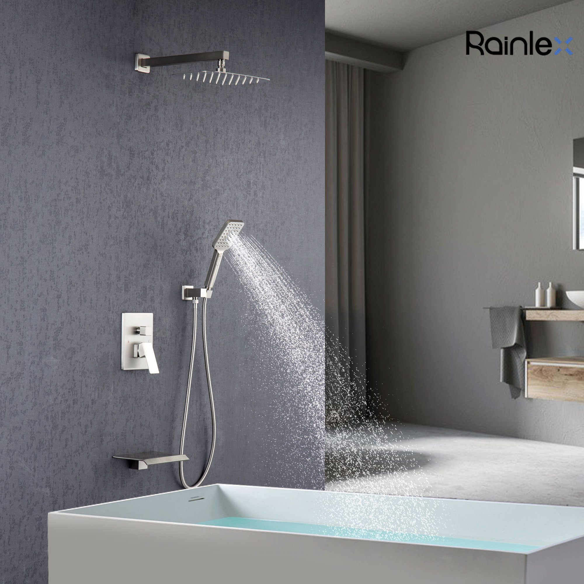 Rainlex Matte Black Pressure Balanced Complete Wall-Mounted Tub Shower ...