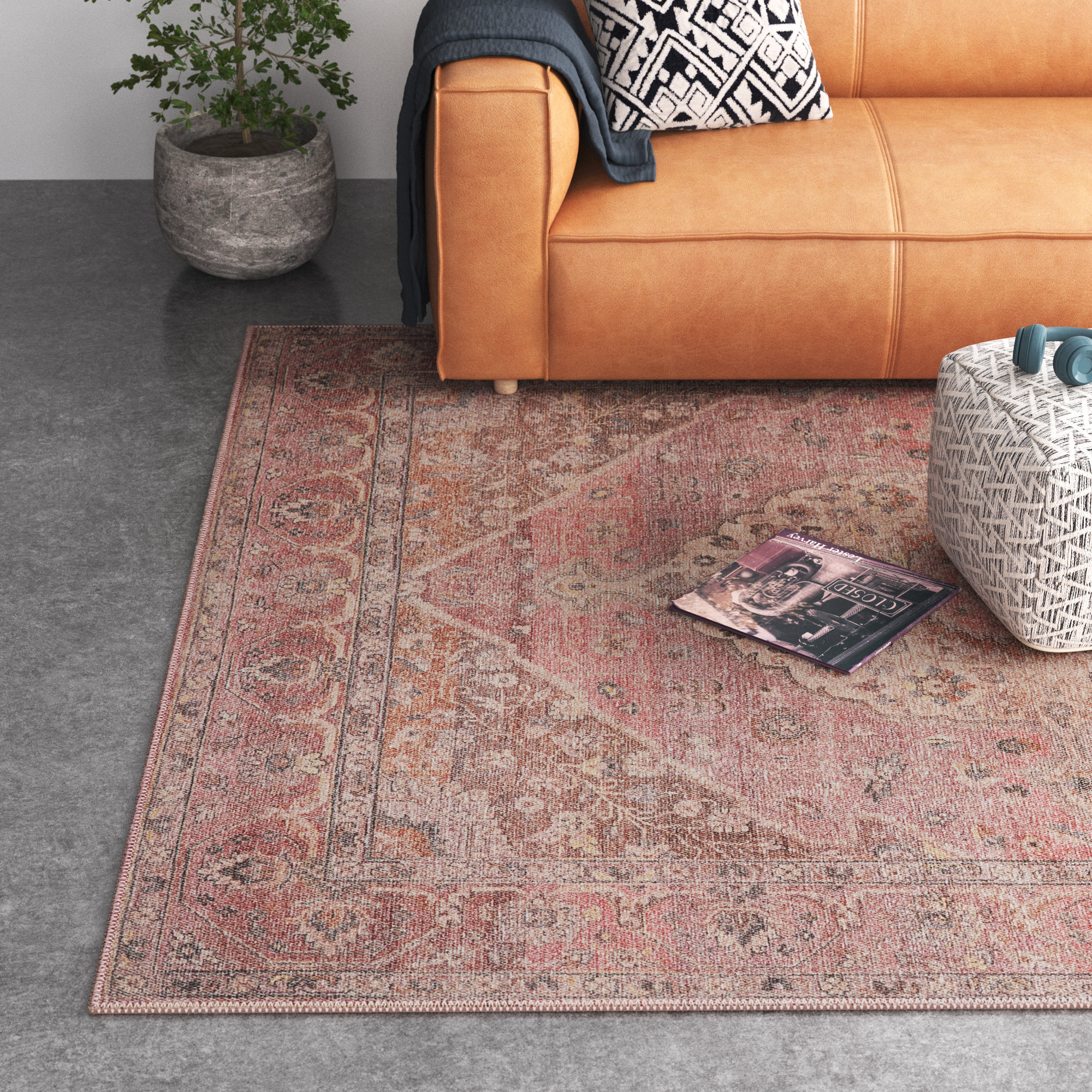 Steelside™ Machine Washable Elodie Floral Pink Area Rug | Wayfair