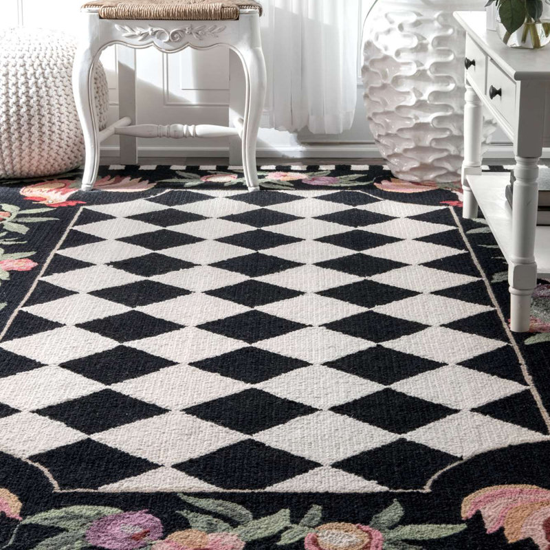 August Grove® Bacourt Handmade Hand Hooked Performance Black Rug ...