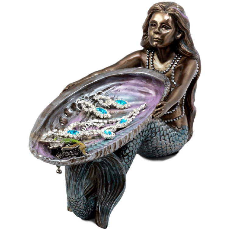 Breakwater Bay Marci Mermaid Holding Abalone Shell Platter Jewelry Dish ...