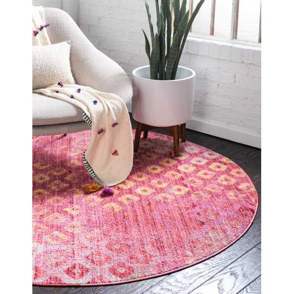 Wrought Studio Kyng 100% Space Dyed Polyester Pink/Gold Rug & Reviews ...