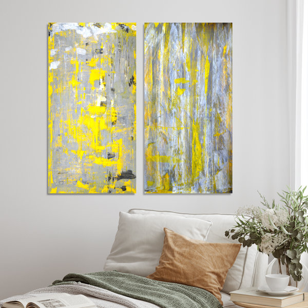 Ivy Bronx Yellow And Gray Merging Abstract VI - 2 Piece Painting Set on ...
