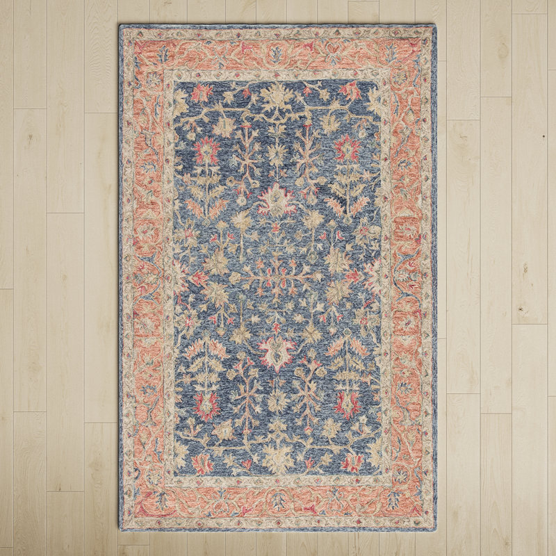 Birch Lane™ Lindsay Handmade Wool Moonlight Blue/Apricot Orange/Birch ...