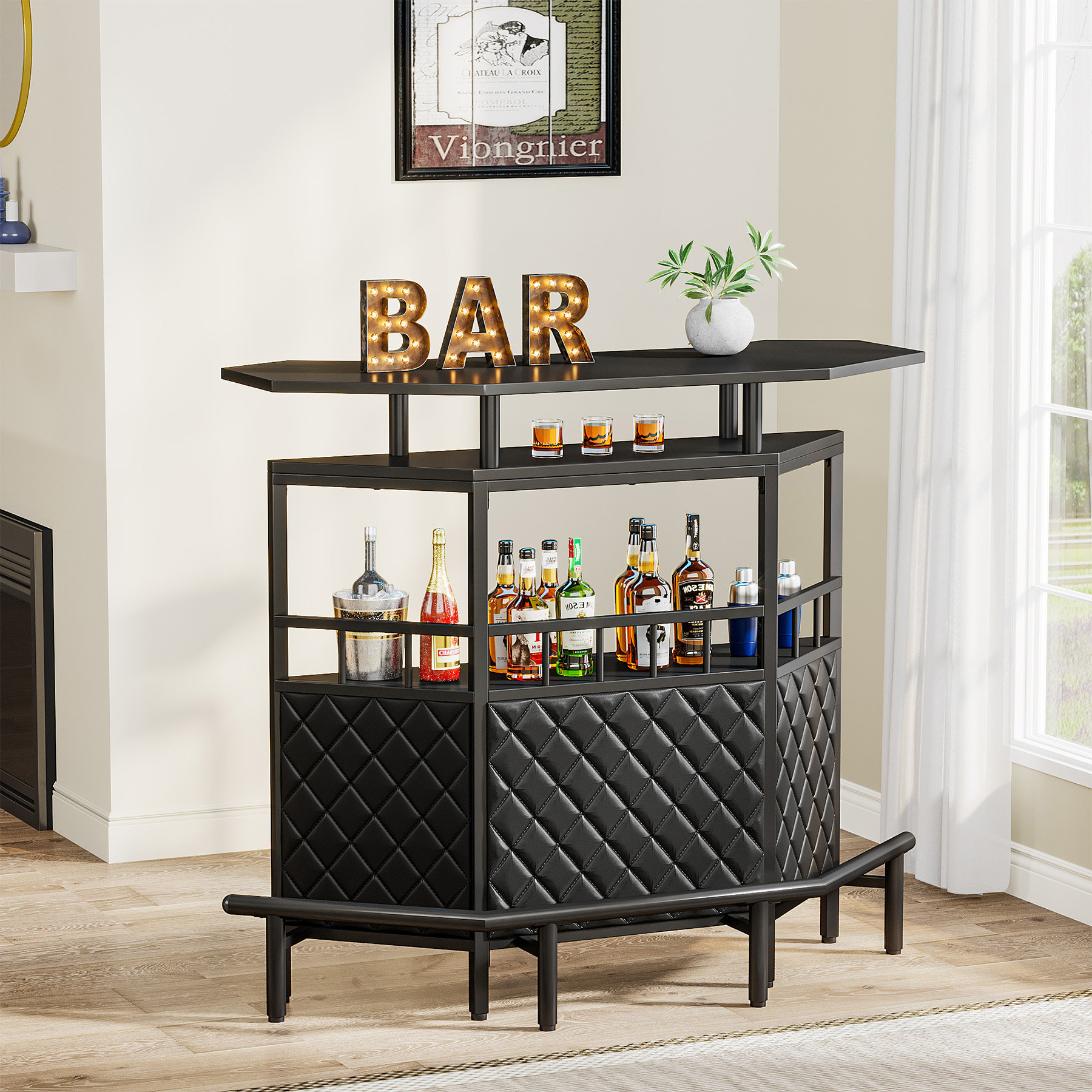 Ebern Designs Bar Unit For Liquor, 4 Tier Home Bar Cabinet With Storage ...