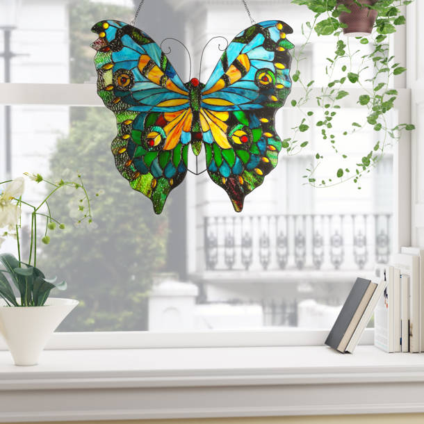 Astoria Grand Laurie Tiffany Glass Butterfly Window Panel & Reviews ...