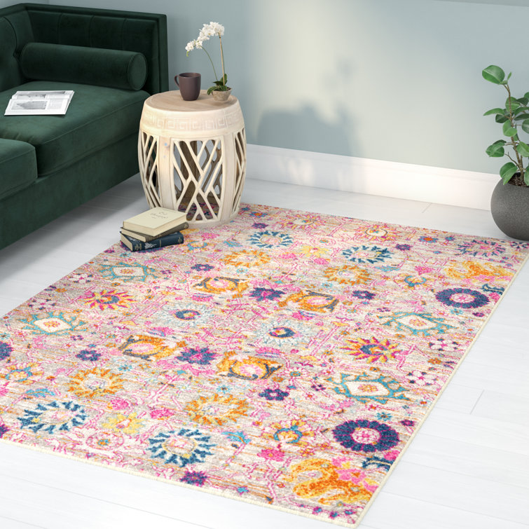 Bungalow Rose Justien Floral Silver/Orange/Pink Area Rug & Reviews ...