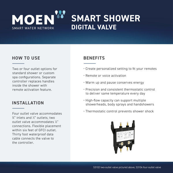Moen Smart Shower 2-Outlet Digital Shower Controller for Thermostatic ...