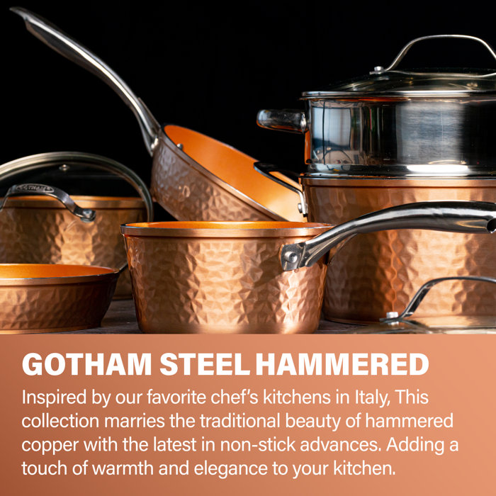 Gotham Steel Hammered Copper 5 Piece Ceramic Non Stick Cookware Set ...