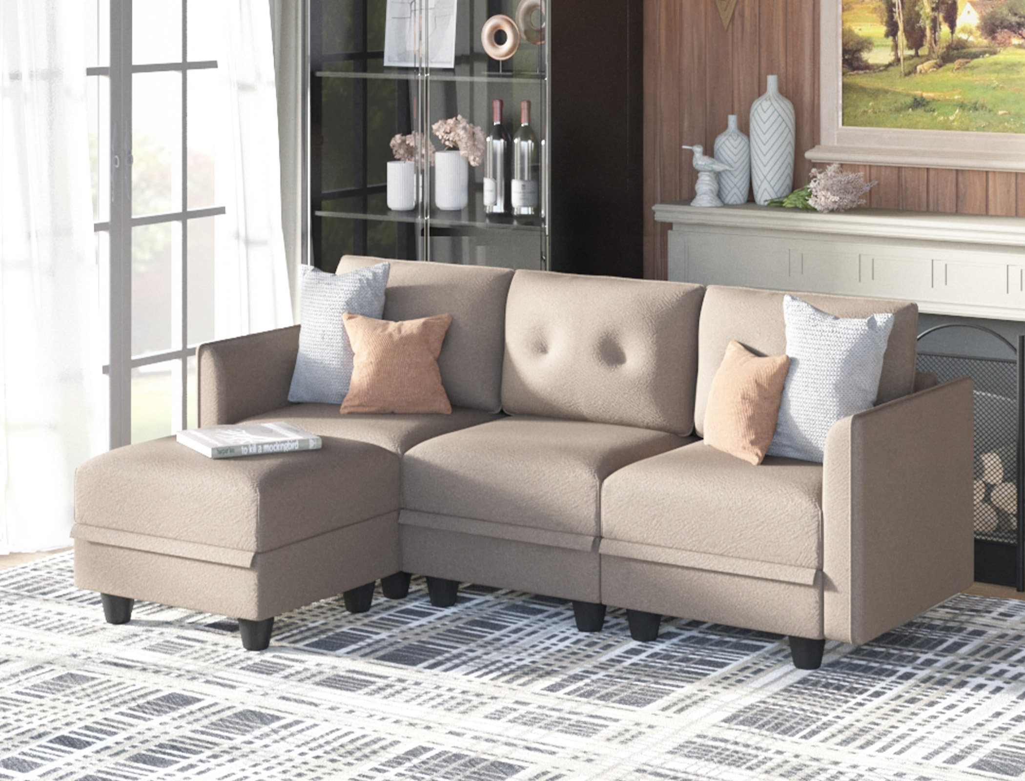 Latitude Run® Tomario 4- Piece Upholstered L-Shaped Modular Sectional ...