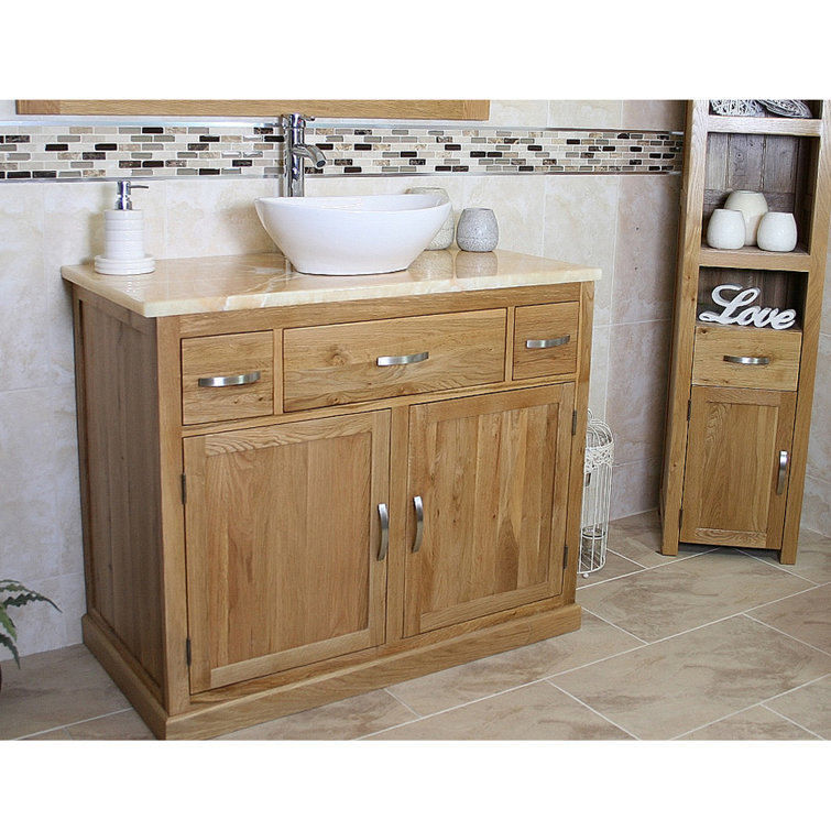 Belfry Bathroom Joshua Solid Oak 1000mm Free-Standing Vanity Unit ...