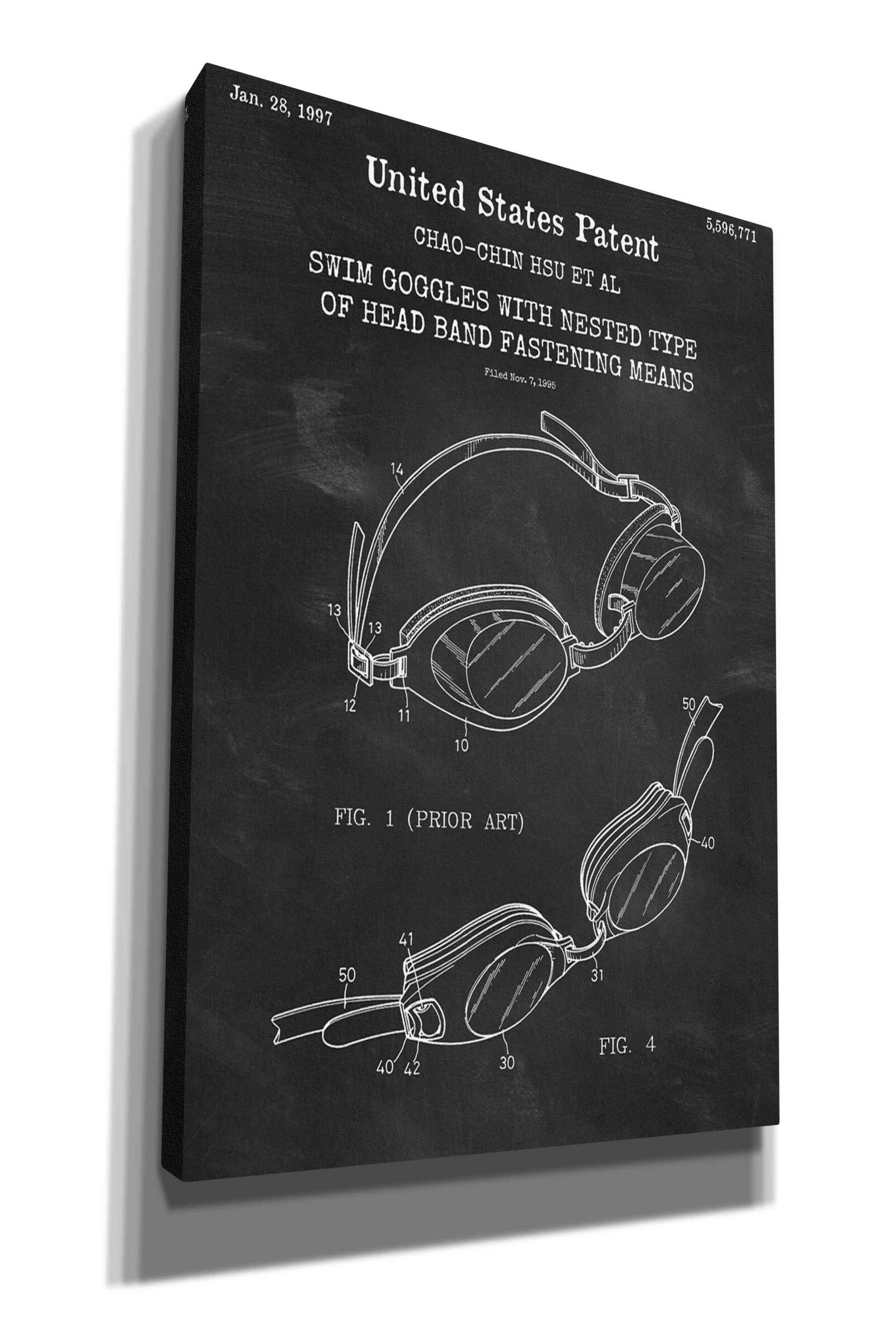 17 Stories Swim Goggles Blueprint Patent Chalkboard by - Wrapped Canvas ...