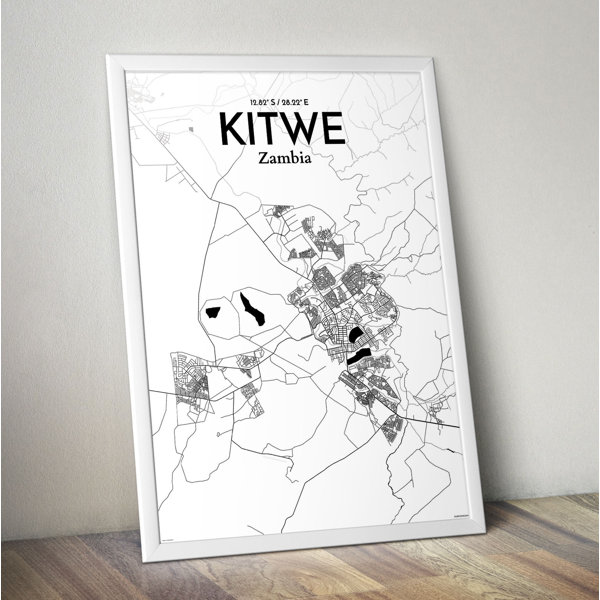 Wrought Studio Kitwe City Map On Paper Graphic Art | Wayfair