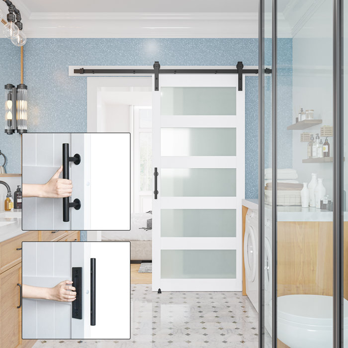 LDB_BUILDING Glass Wood Barn Door with Installation Hardware & Reviews ...