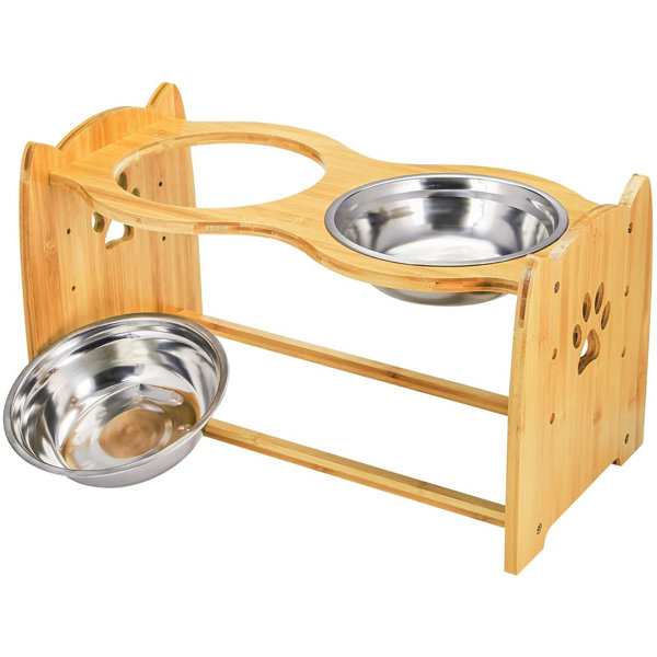Archie & Oscar Bamboo and Stainless Steel Raised Dog Bowl | Wayfair.co.uk