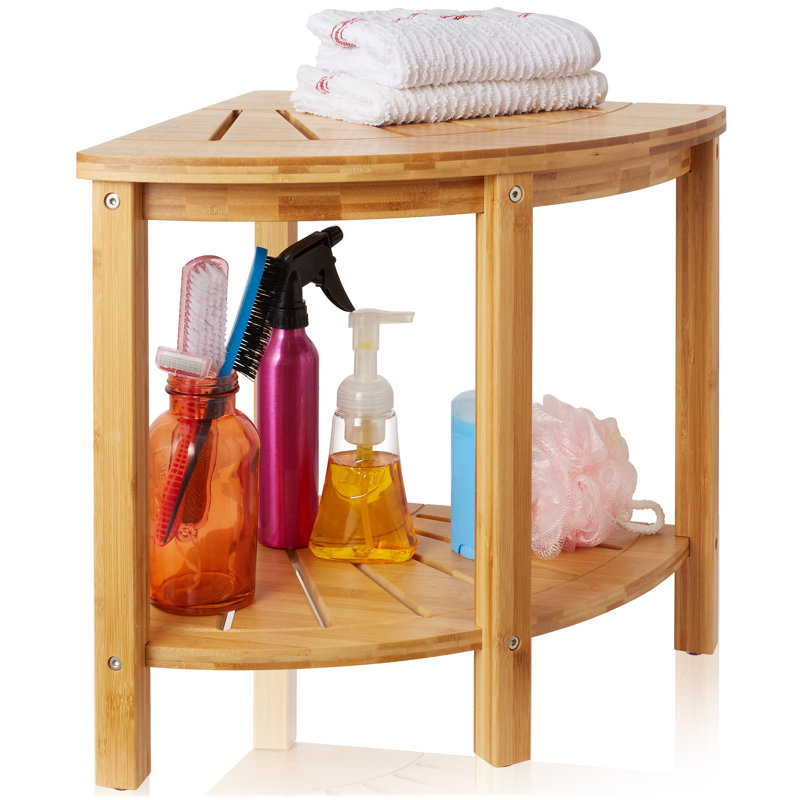 Casafield 15.75'' W Bamboo Corner Shower Bench with Shelf | Wayfair