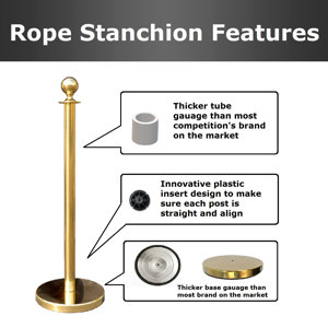 VIP Crowd Control Rope Stanchion (2 Gold Crown Top/Flat Base + 6' Pink ...