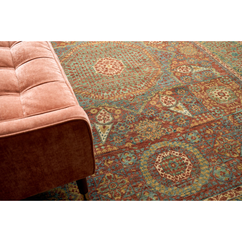 Exquisite Rugs Mamluk Handmade Hand-Knotted Wool Rust/Green Rug | Wayfair