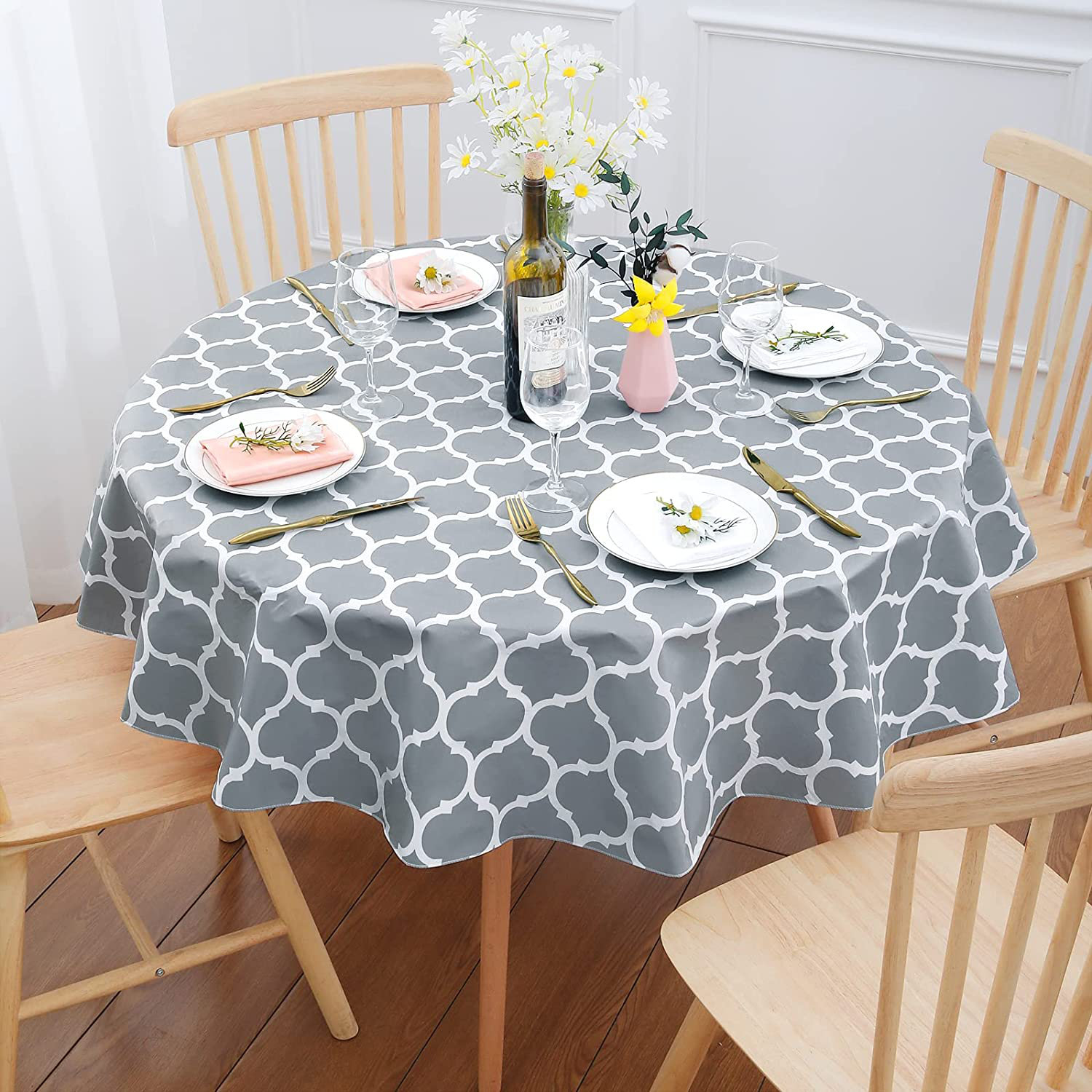 Winston Porter Dorine Round Geometric Tablecloth | Wayfair