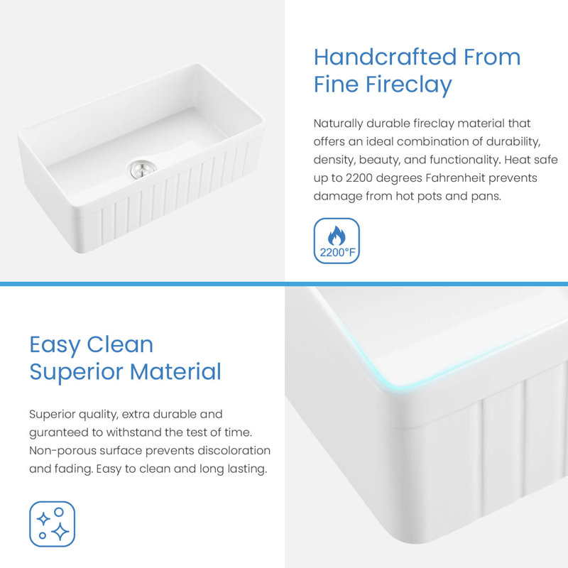 KIBI USA Pillar 33" W Single Bowl Fireclay Farmhouse Kitchen Sink ...