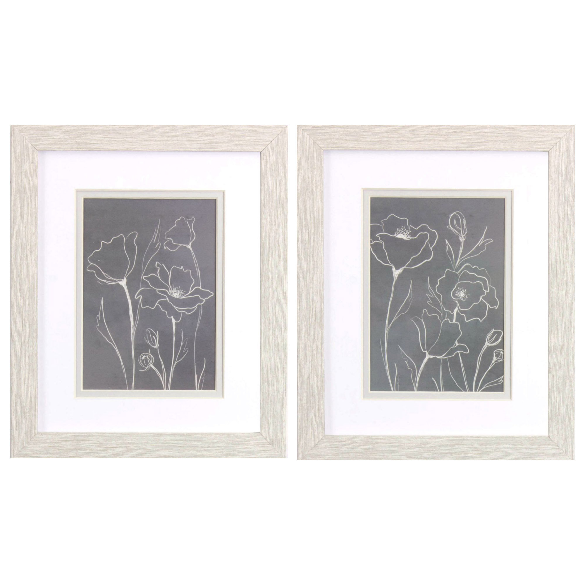 Winston Porter Gray Poppies Sketch - 2 Piece Picture Frame Painting Set ...