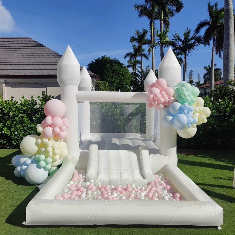 Connsann 13' X 8' White Bounce House With Slide & Ball Pit & Air Blower ...