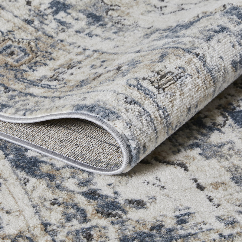 Union Rustic Aralynn Performance Blue/Cream Rug | Wayfair