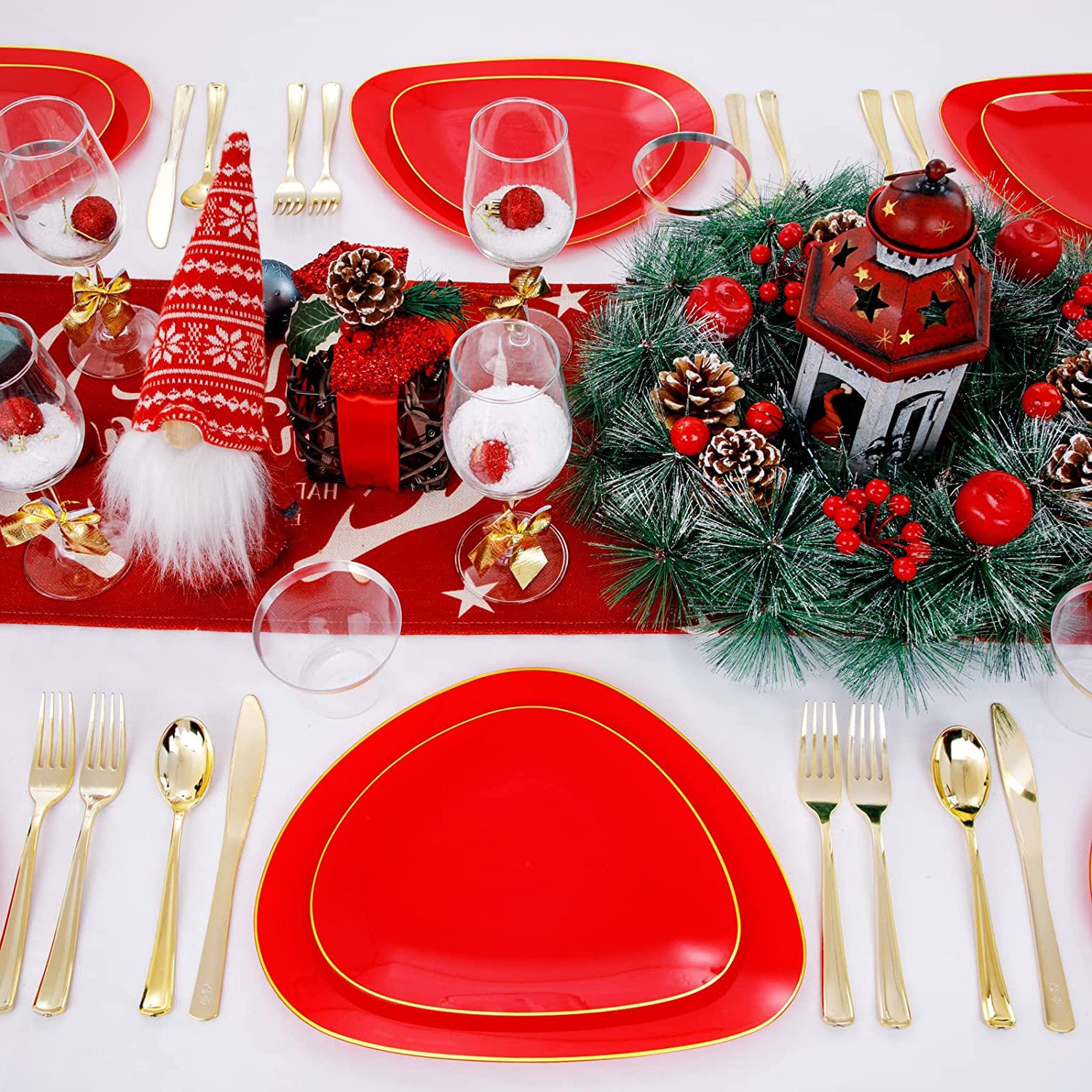 OPTERWQ 180Pcs Disposable Multipurpose Dinnerware Set Christmas Holiday ...