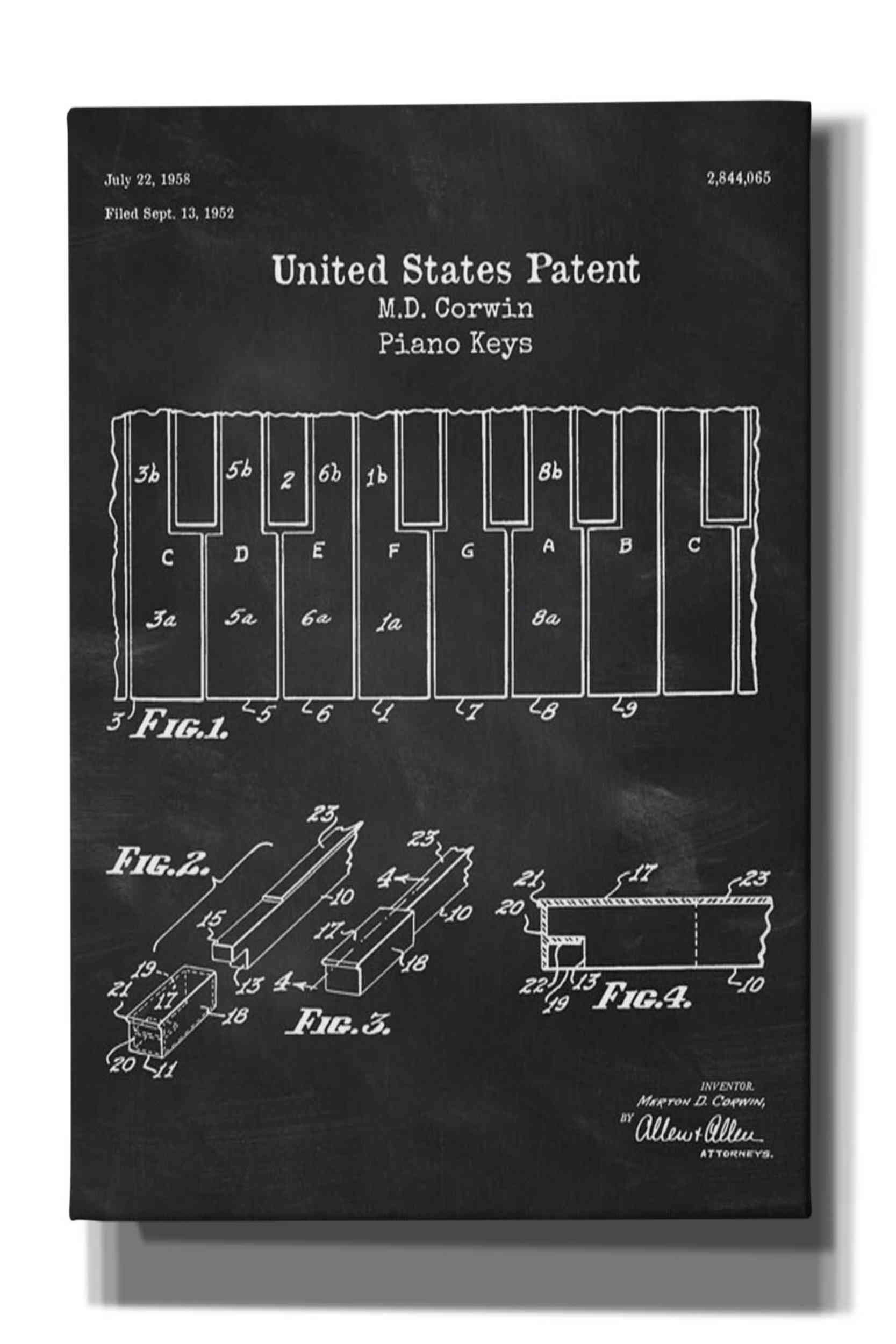 Williston Forge Piano Keys Blueprint Patent Chalkboard - Drawing Print ...