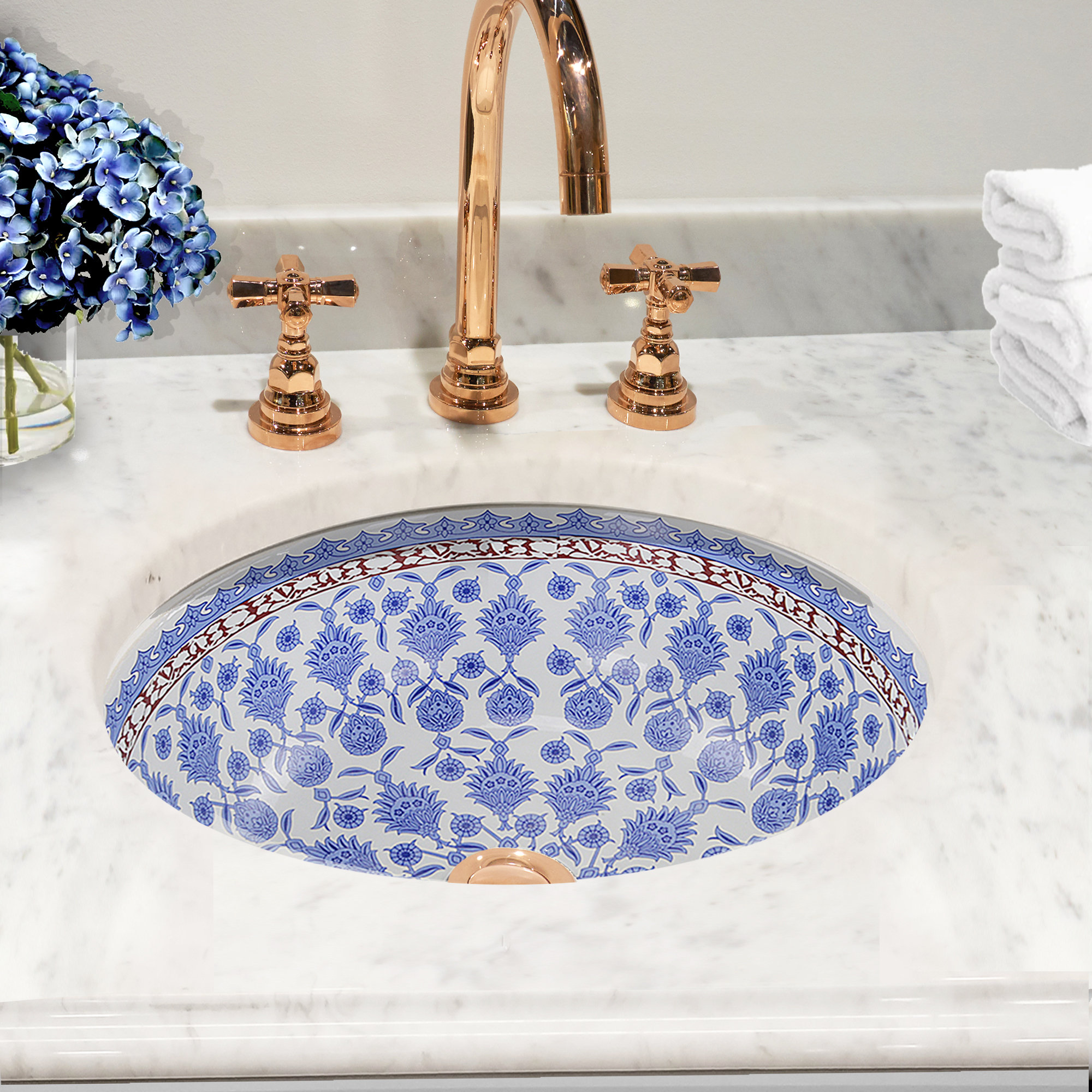 Nantucket Sinks Regatta 15.125'' White/Blue Fireclay Circular ...